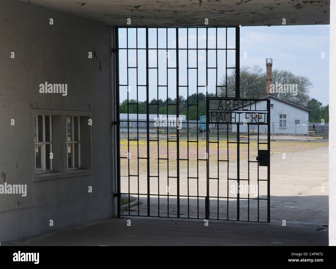 The gates of Sachsenhausen concentration camp with the inscription ...