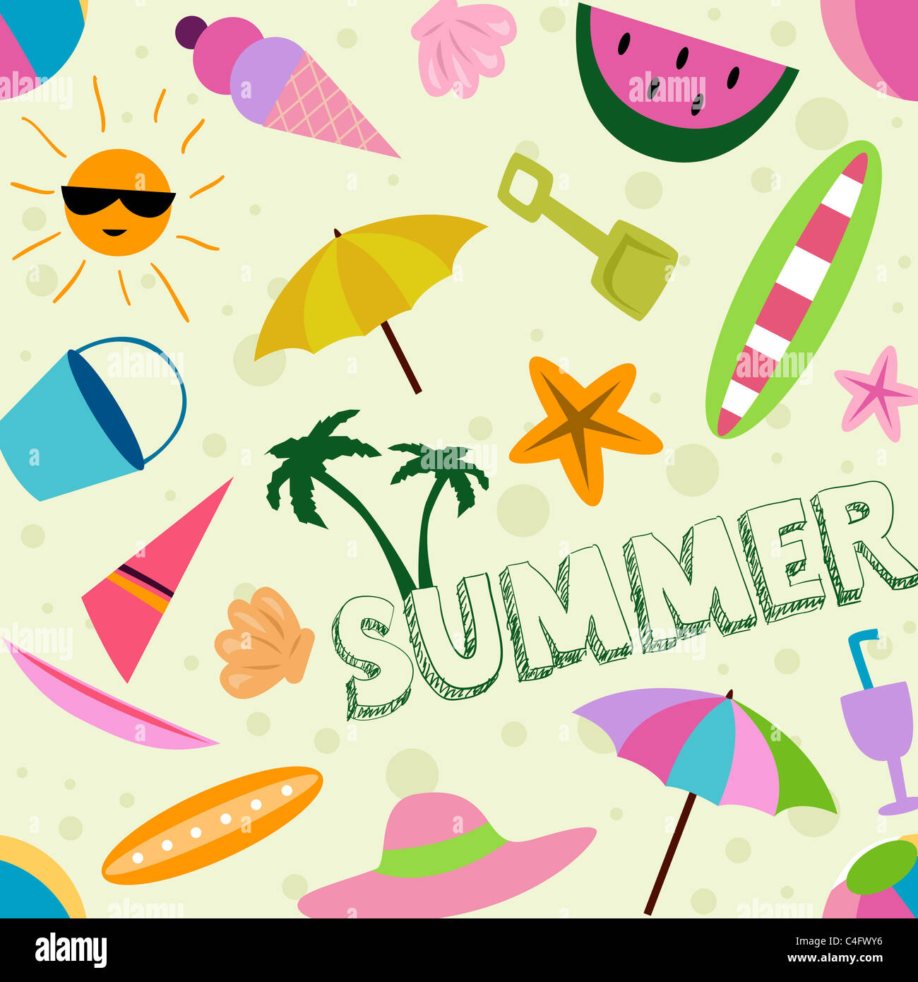 Seamless Illustration Background with a Summer Theme Stock Photo - Alamy