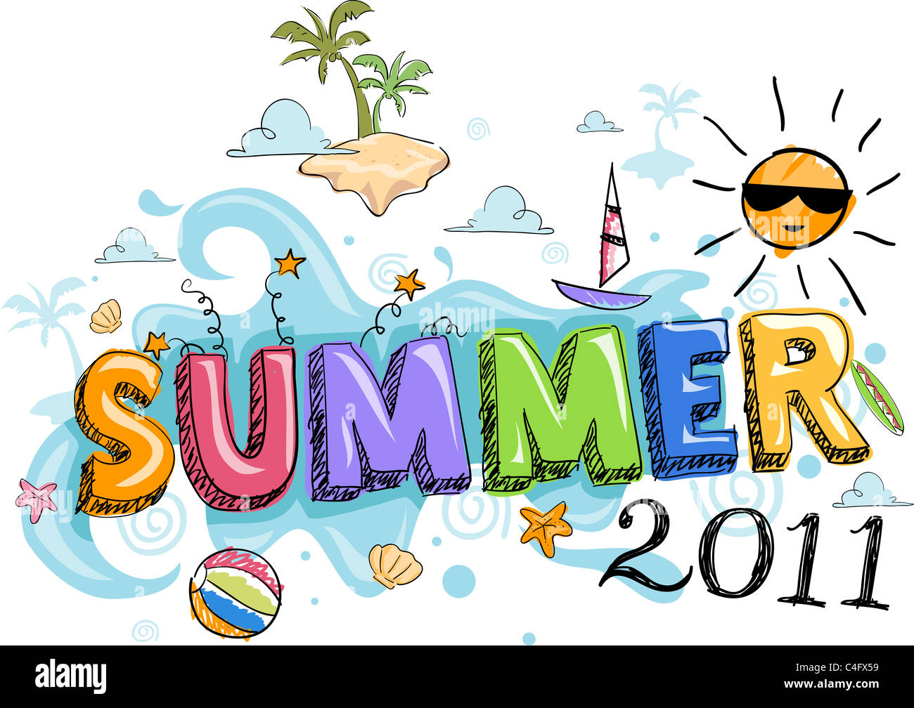 Illustration of Summer-Themed Doodles Stock Photo - Alamy
