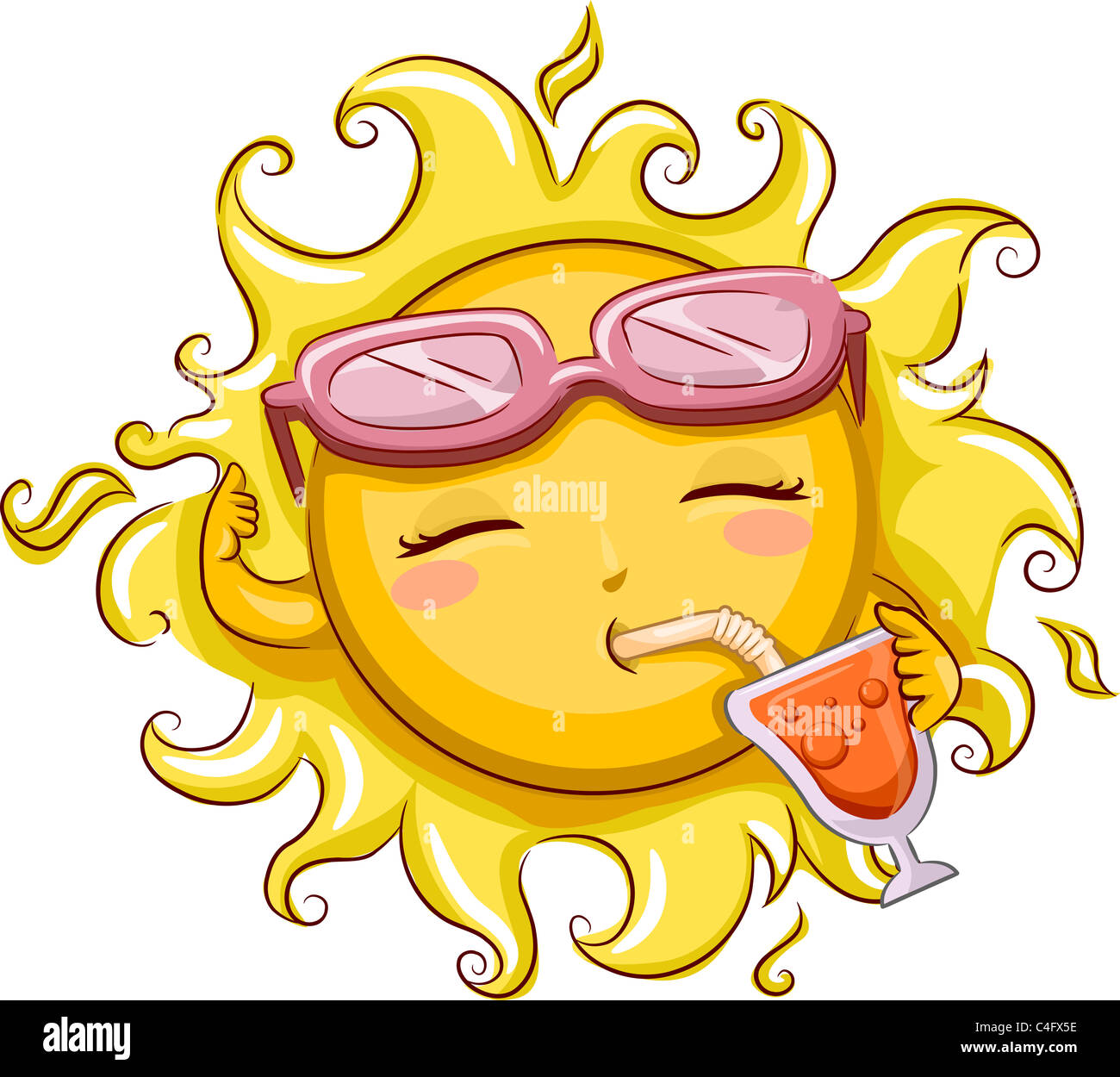 Illustration of the Sun Drinking from a Glass Stock Photo - Alamy