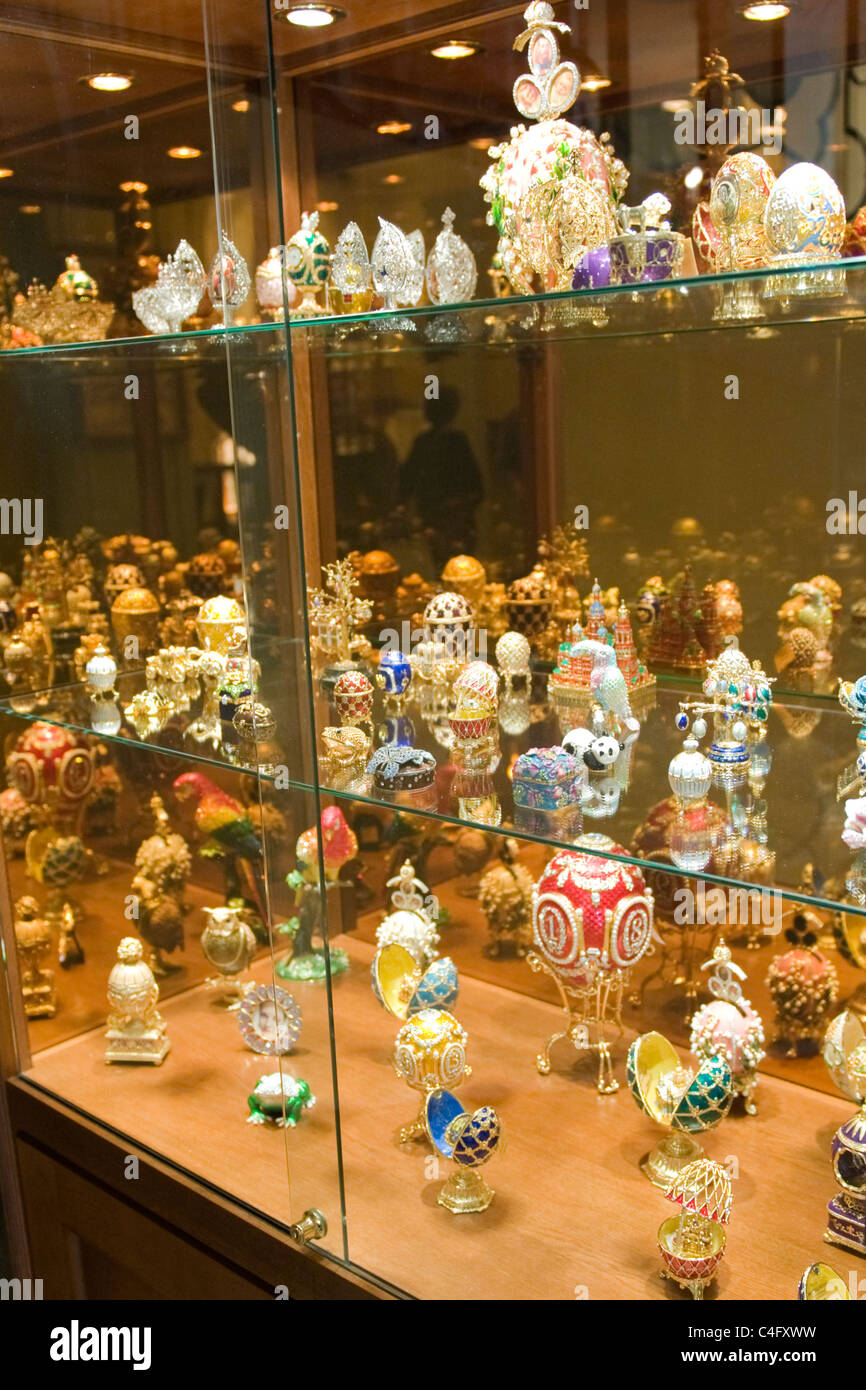 Russia , St Petersburg , Astoria Hotel interior vitrine with Faberge ...