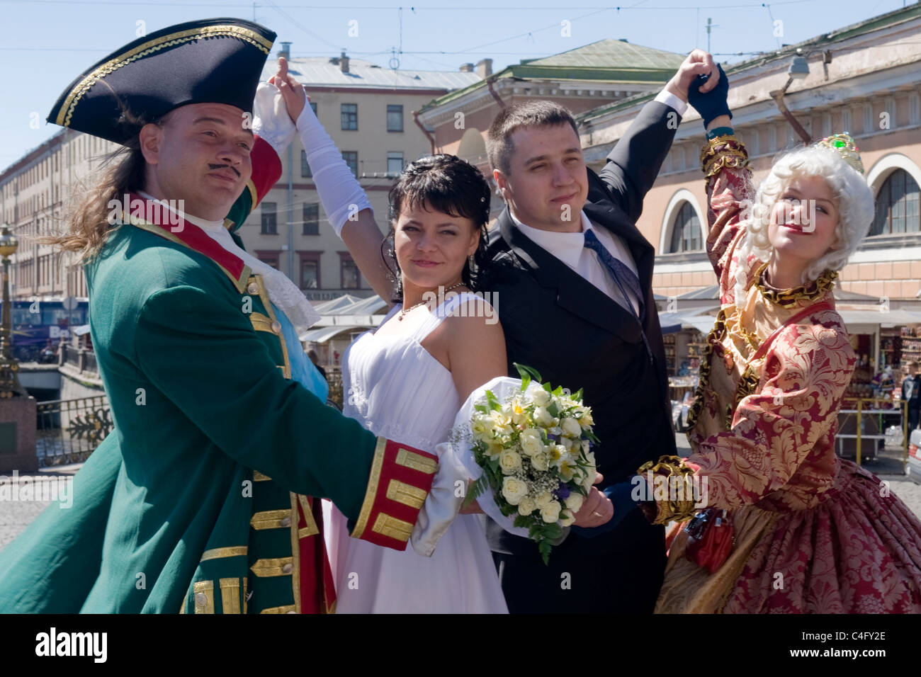 Russia , St Petersburg , typical street scene another bride & groom ...