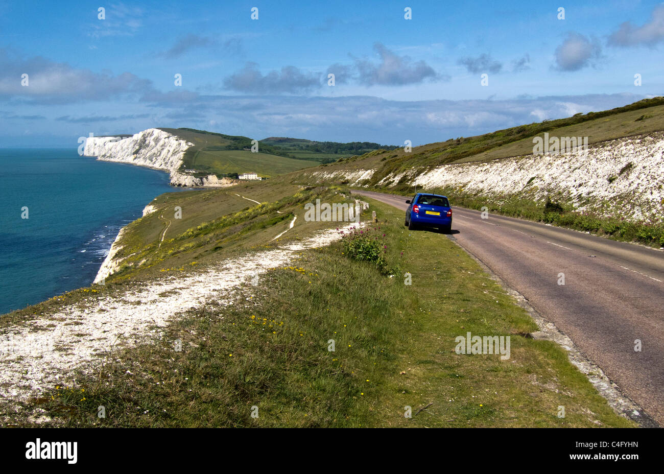 Isle of Wight, Freshwater Bay and Tennyson Down from Compton Down Road ...