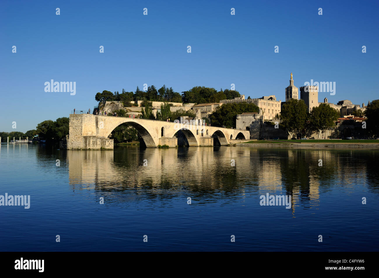 France, Provence, Avignon, Rhone river, Saint Benezet bridge and Papal ...