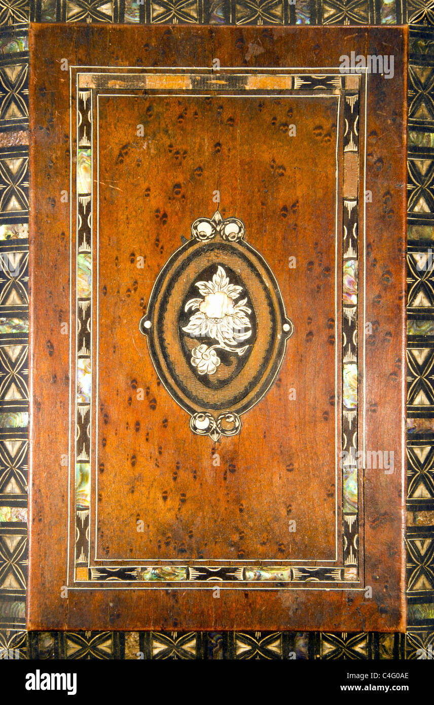 retro wooden and encrusted box ornamental background Stock Photo - Alamy