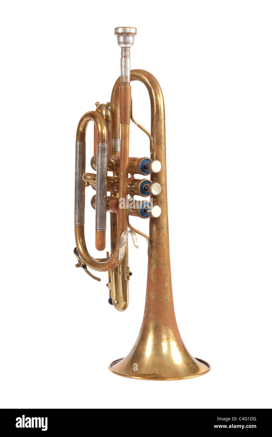 Old trumpet photo on the white background Stock Photo - Alamy