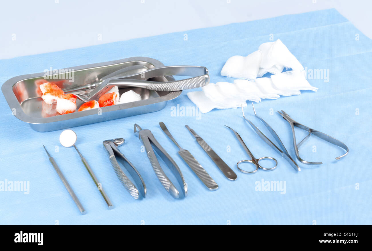Dental Instruments, Cuvette with dental tools to removing teeth Stock ...