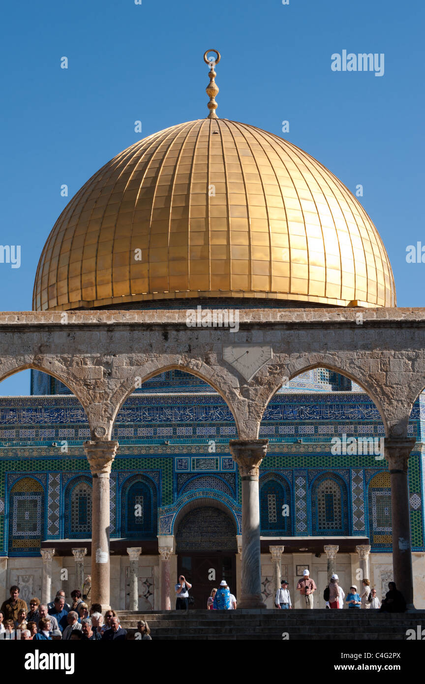 The Dome of the Rock rises above tourists and pilgrims on the Haram al ...