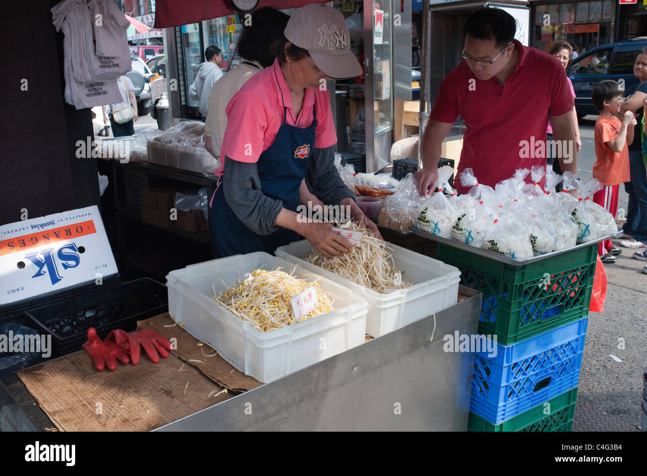 Bean sprouts are seen on sale in Chinatown in New York on Sunday, June ...