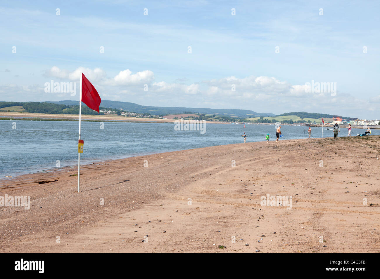 swimming warning notices flag on beach near exmouth devon uk Stock ...