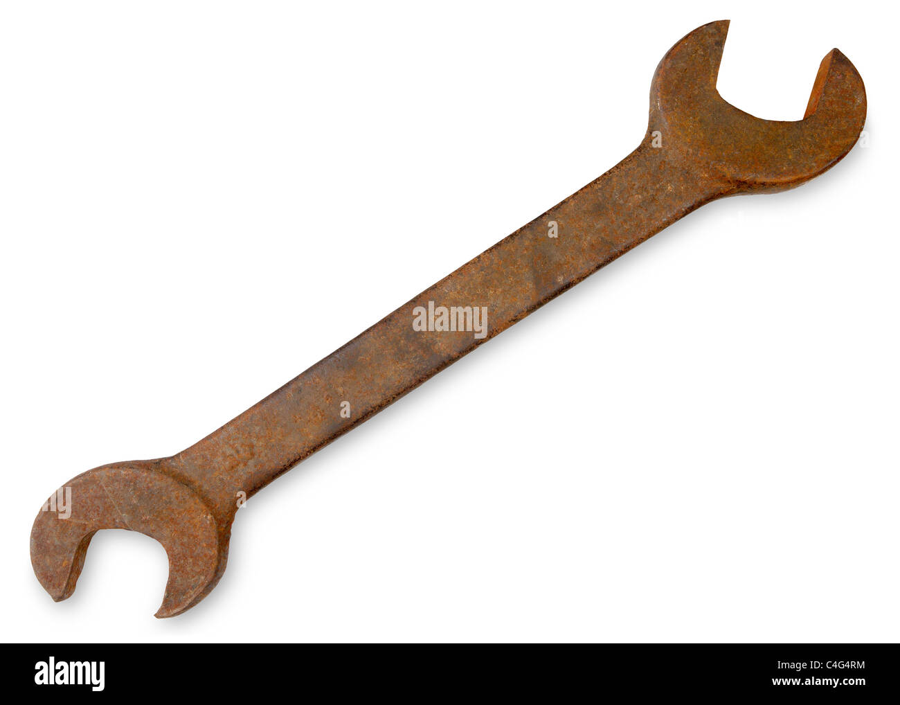 A large old rusty spanner wrench isolated on white Stock Photo - Alamy
