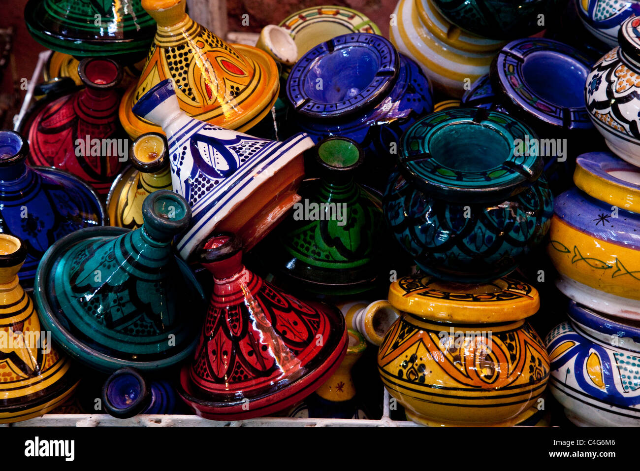 Souvenirs for sale, The Covered Souk, Marrakech, Morocco Stock Photo ...