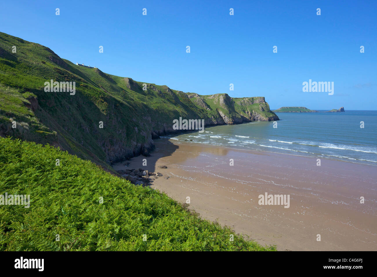 Rhossili Beach looking to Worm's Head in spring sunshine Gower ...