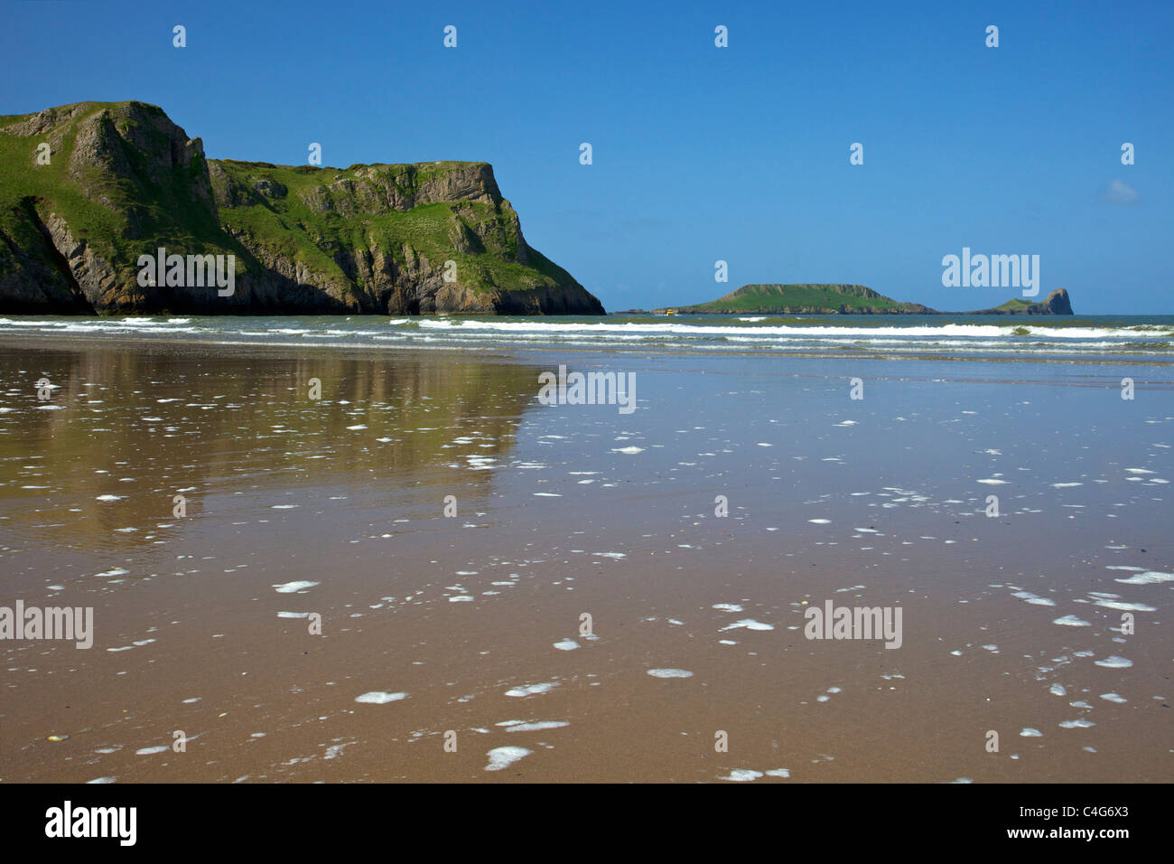 Rhossili Beach looking to Worm's Head in spring sunshine Gower ...