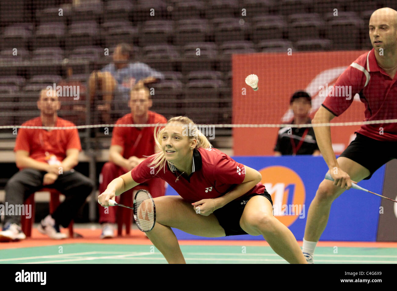 Gabrielle White of England and Robert Blair of Scotland during the ...