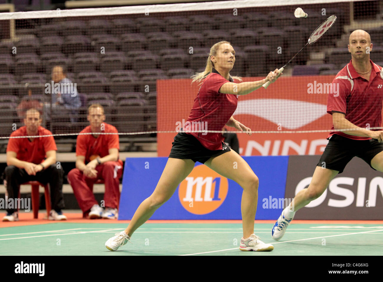 Gabrielle White of England and Robert Blair of Scotland during the ...