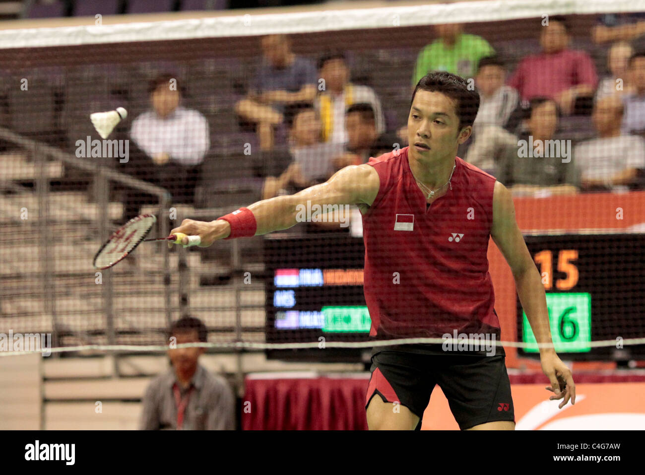 Taufik Hidayat of Indonesia during the Men's Singles Round 1 of the Li ...