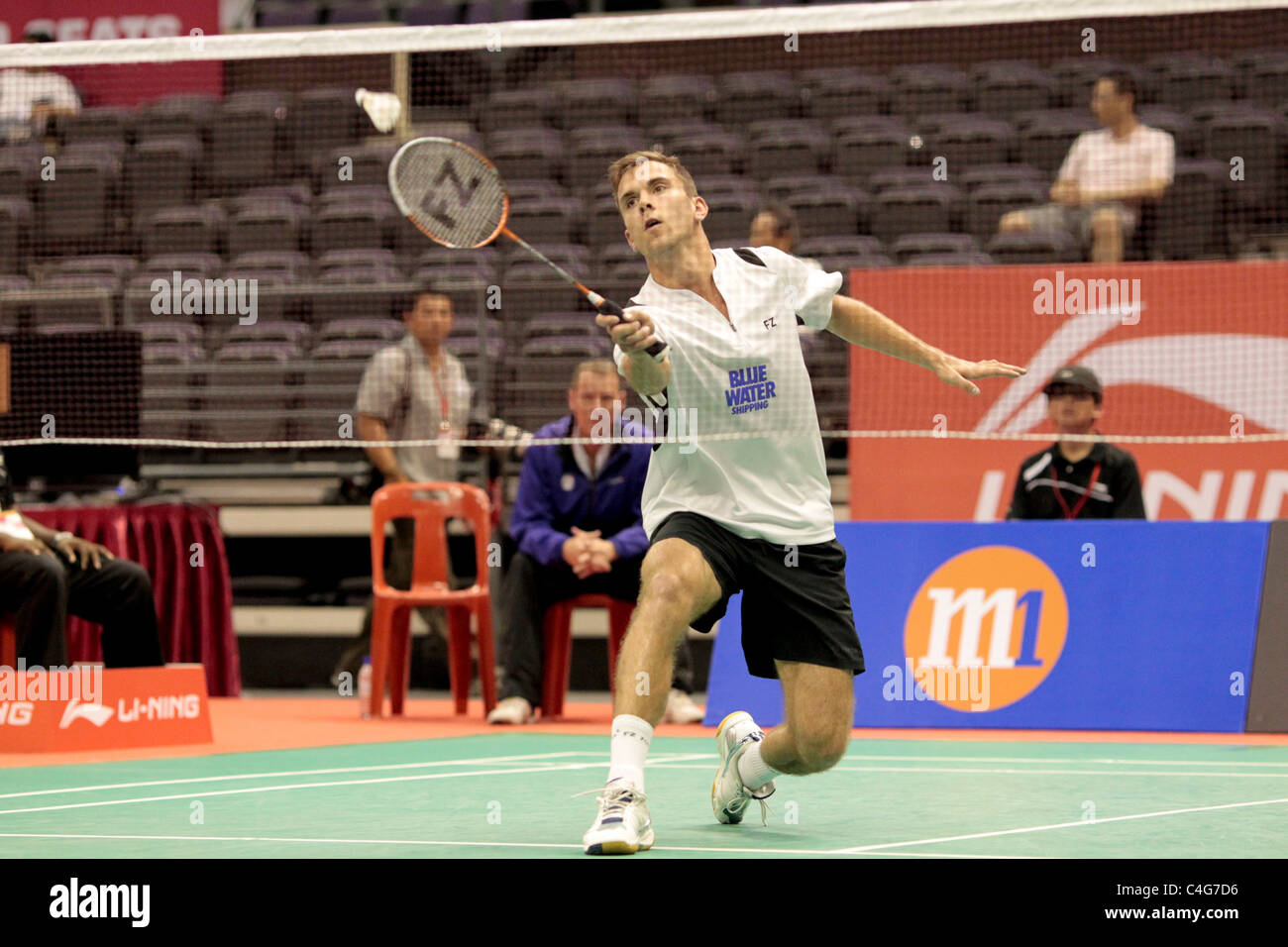 Jan O Jorgensen of Denmark during the Men's Singles Round 1 of the Li ...