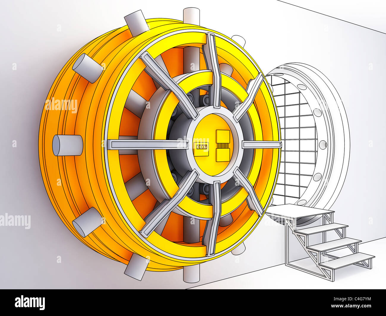 3d illustration cartoon style of classic bank door vault Stock Photo ...
