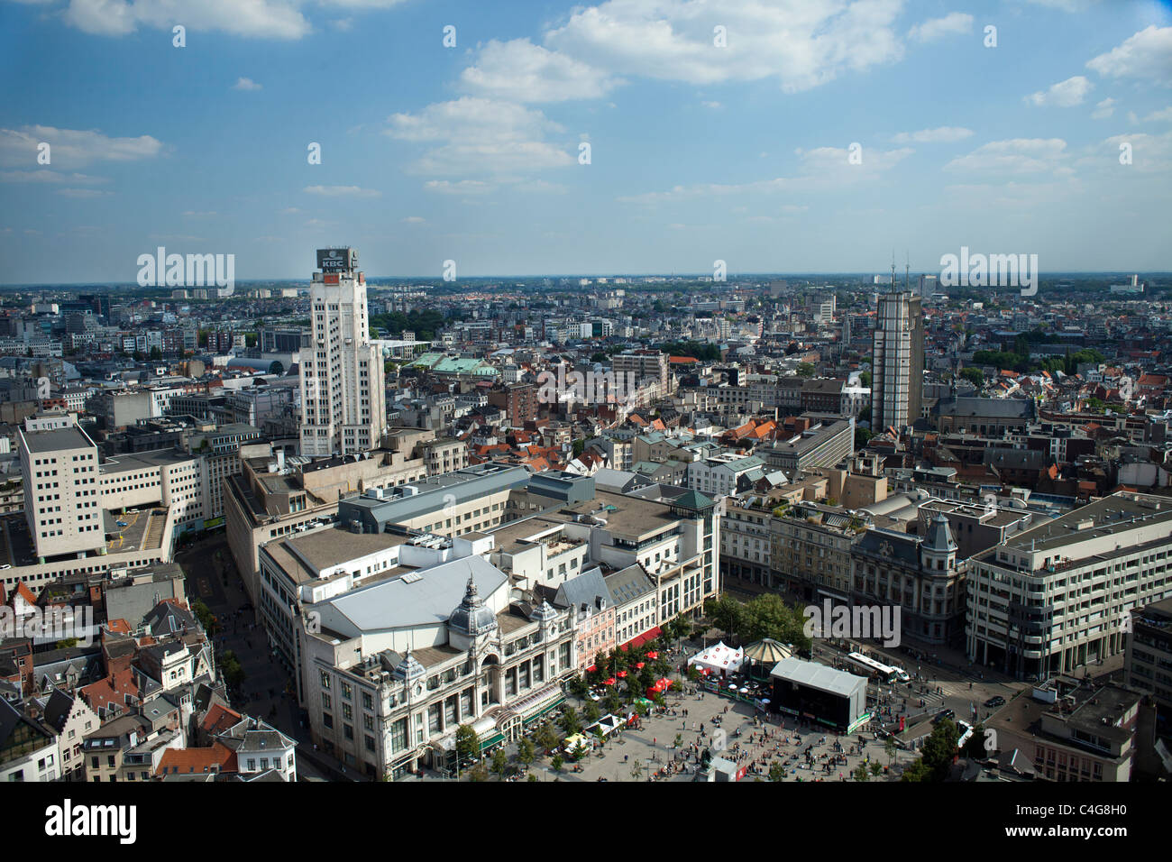 view Antwerp from sky - Antwerpen City view Groenplaats Stock Photo - Alamy