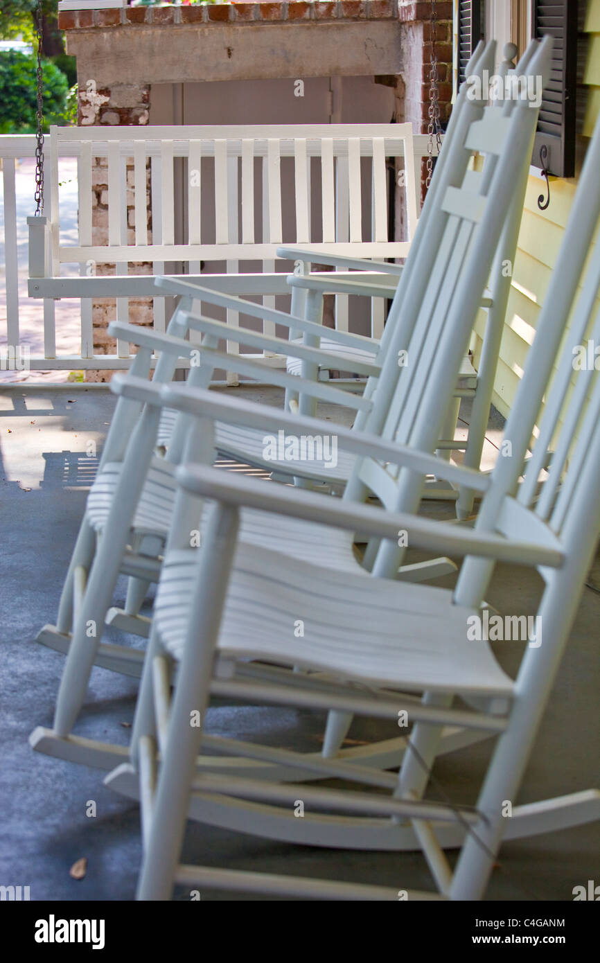 Rocking chairs on a front porch in Savannah, Georgia Stock Photo - Alamy
