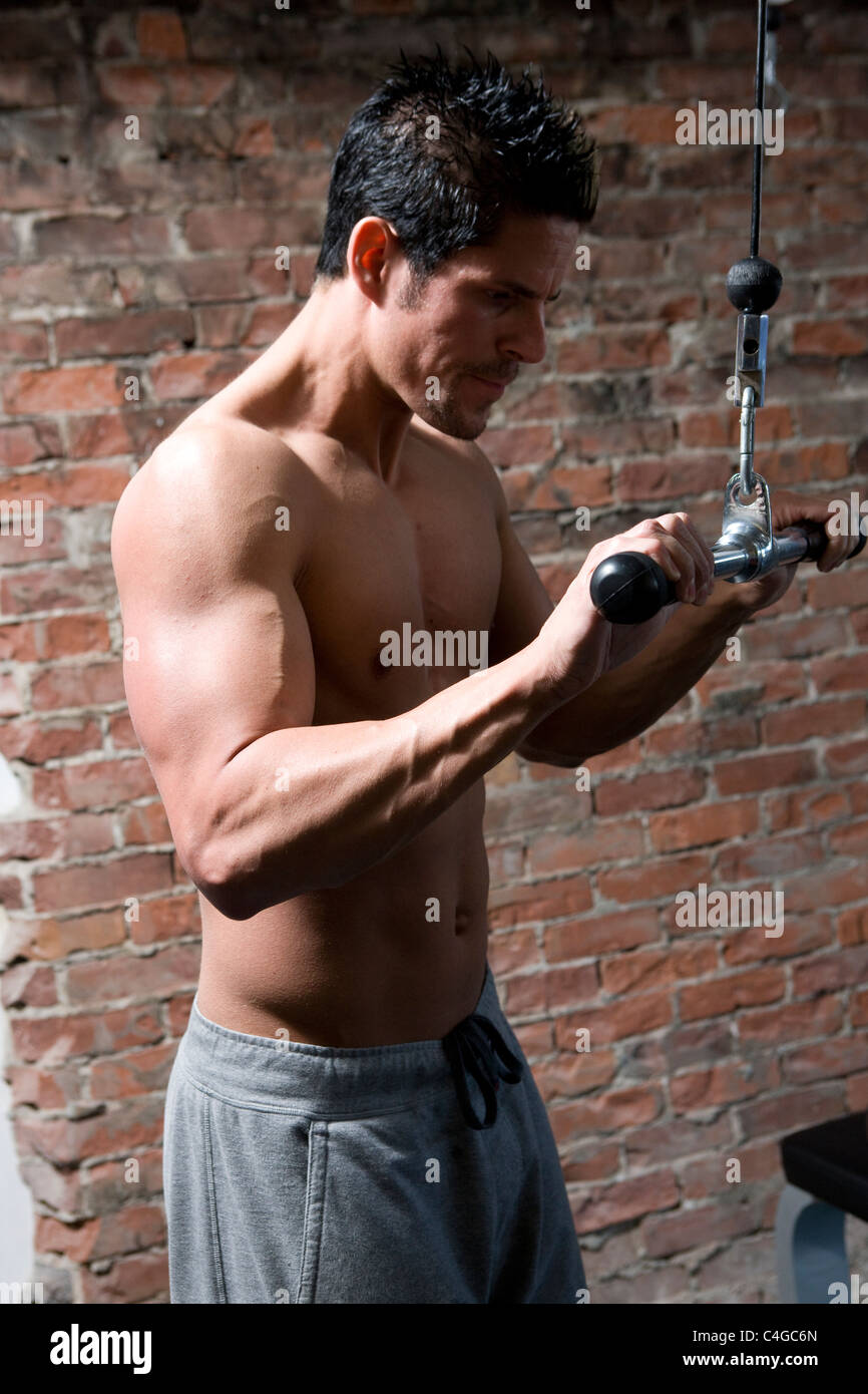 fit male working out in a gym shirtless Stock Photo - Alamy