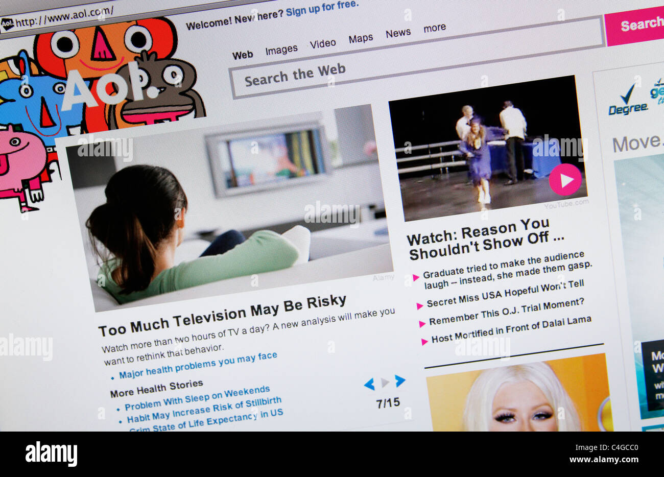 AOL online website splash screenshot Stock Photo - Alamy