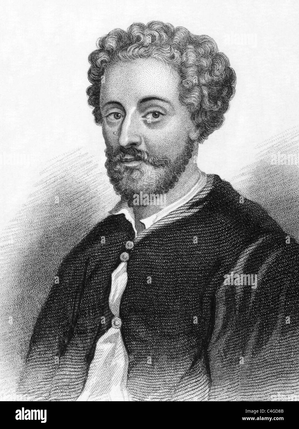 John Fletcher (1579-1625) on engraving from 1800s. Jacobean playwright ...