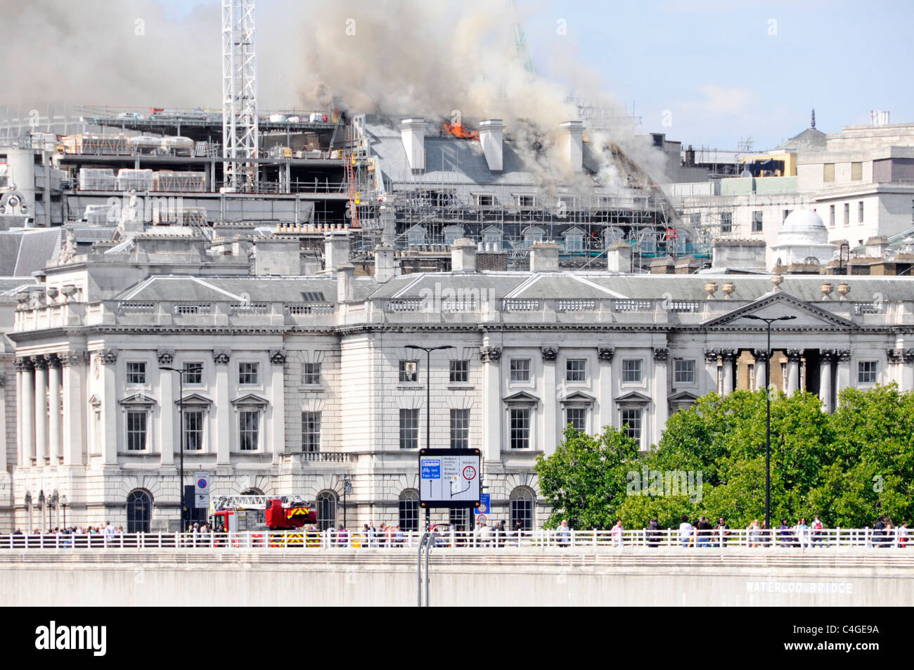 London fire brigade fire engine on way to Marconi House construction ...