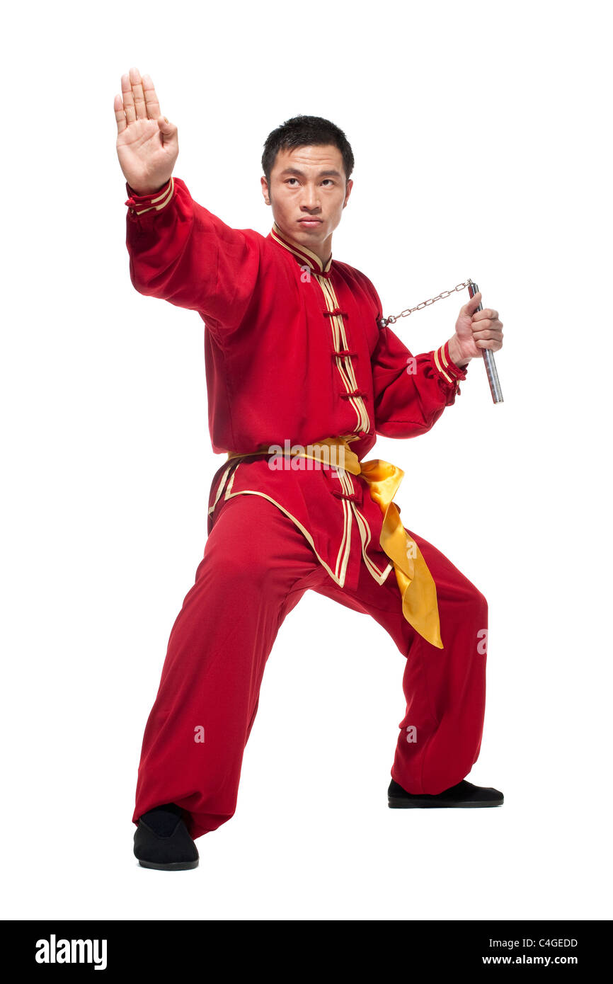 Man In Traditional Chinese Clothing doing Martial Arts Stock Photo - Alamy