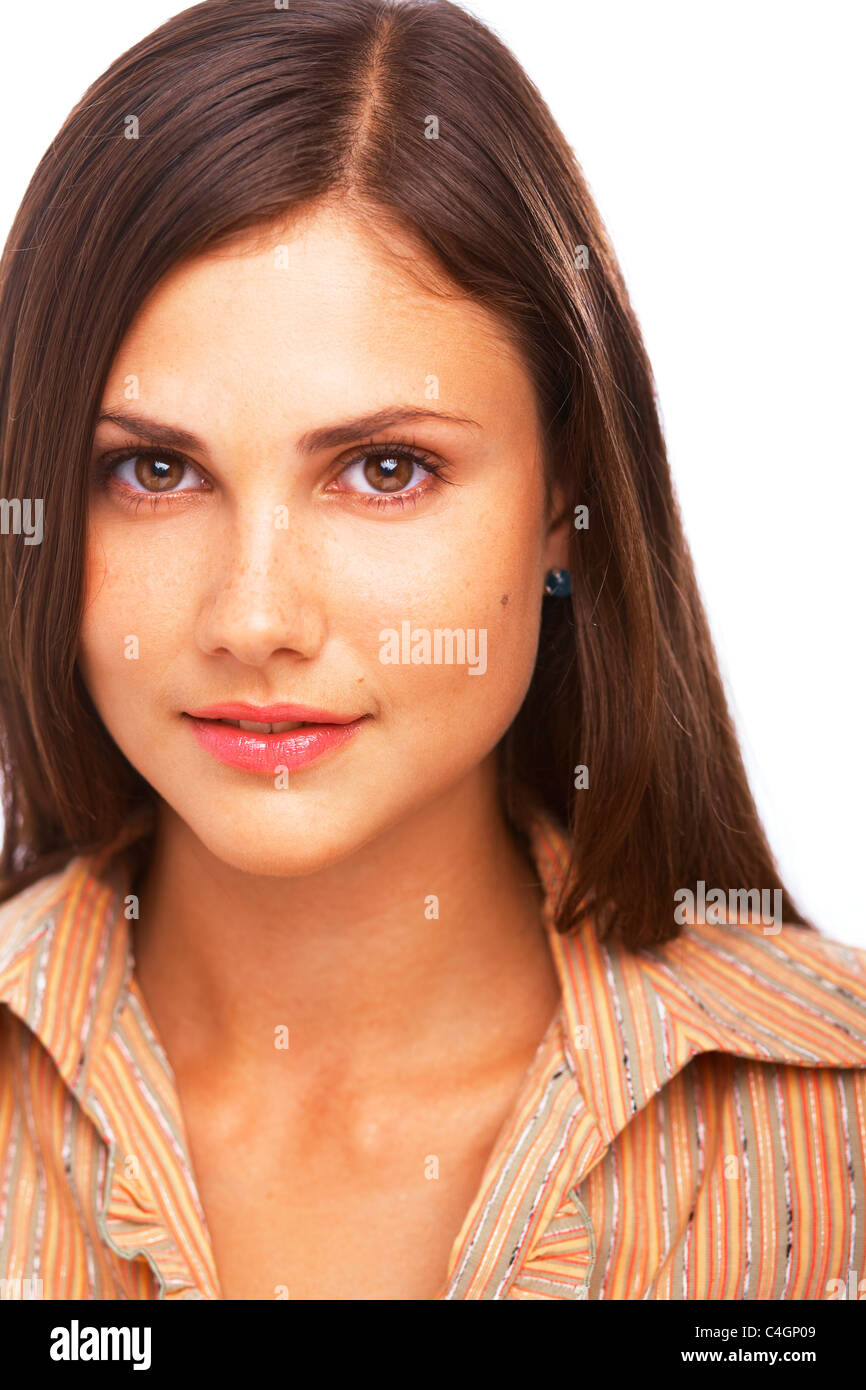 Happy young woman with friendly look Stock Photo - Alamy