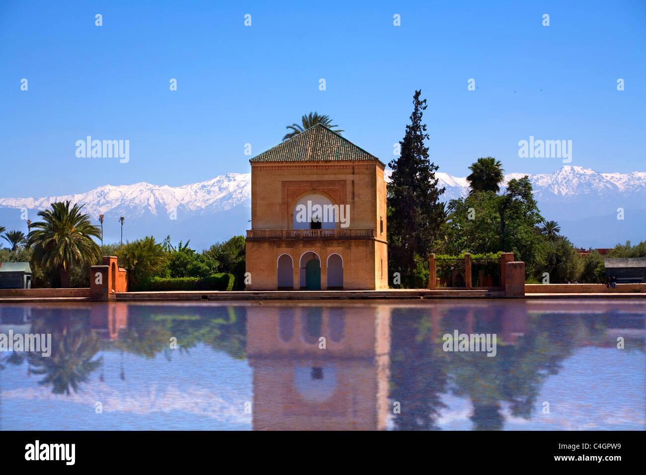 The beautiful La Menara Gardens in Marrakech , with the Atlas mountains ...