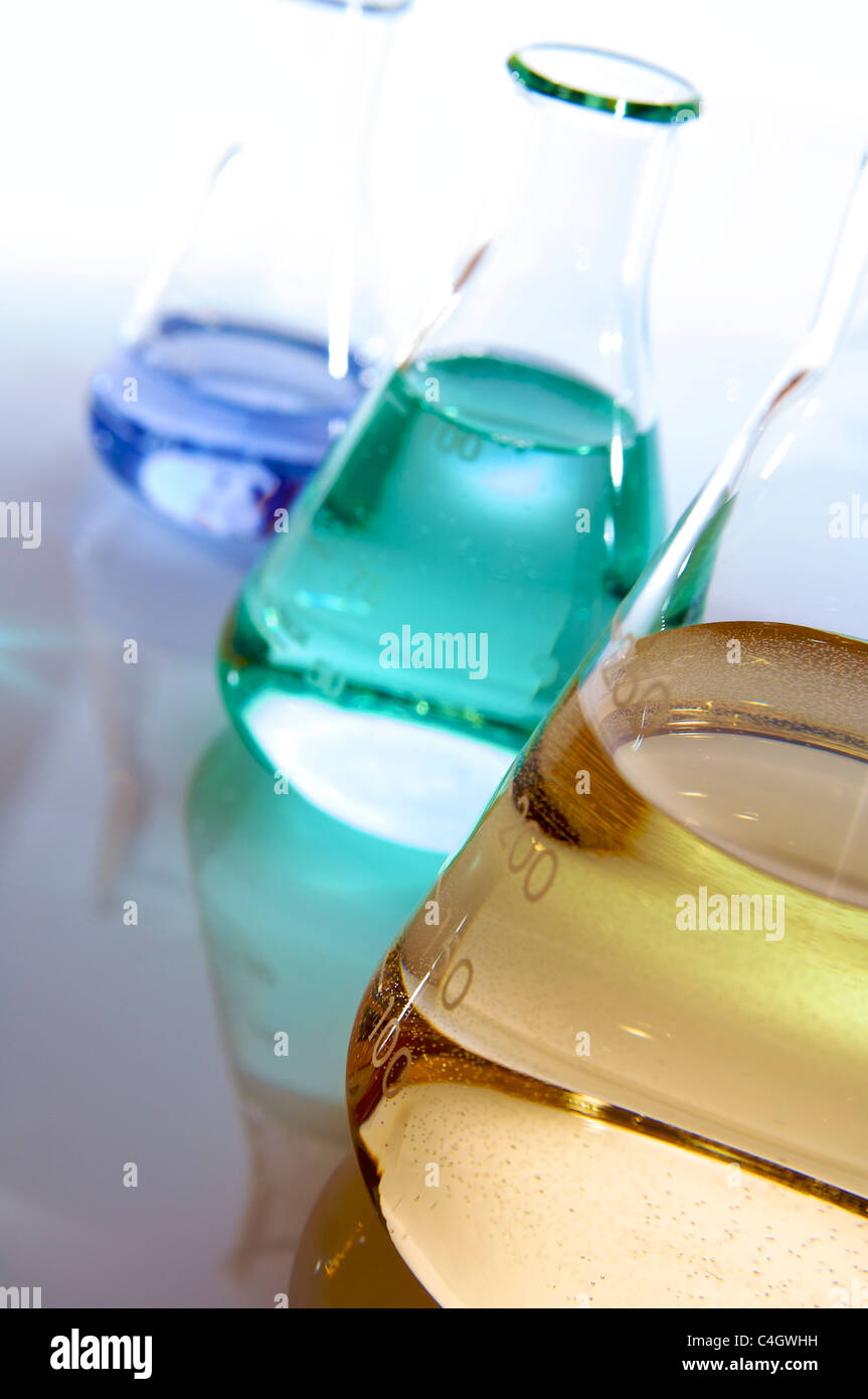three flasks with color liquid Stock Photo - Alamy