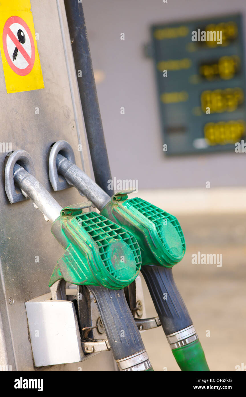 Fuel pumps at a gas station Stock Photo - Alamy