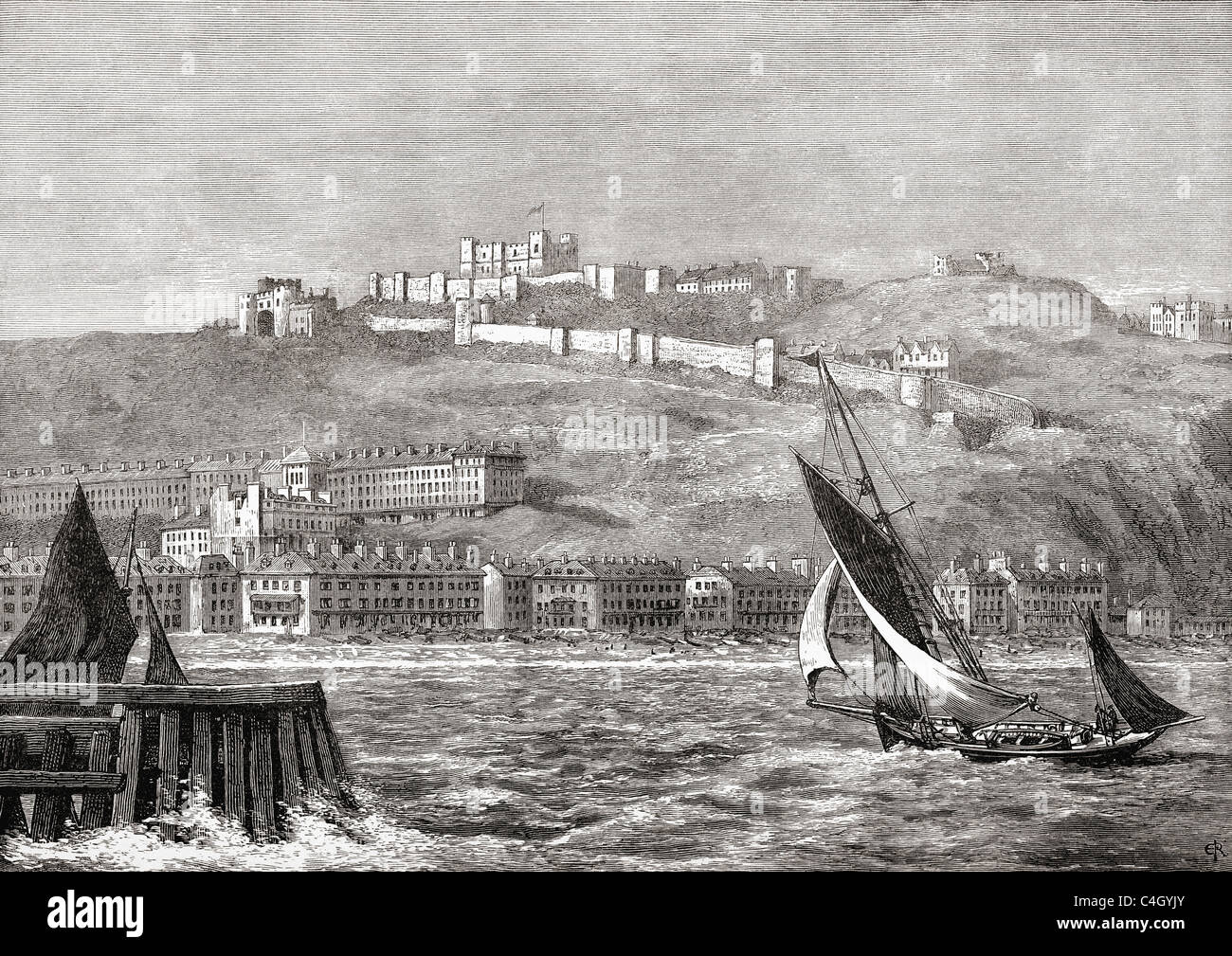 Dover, Kent, South East England, seen from the sea in the late 19th ...