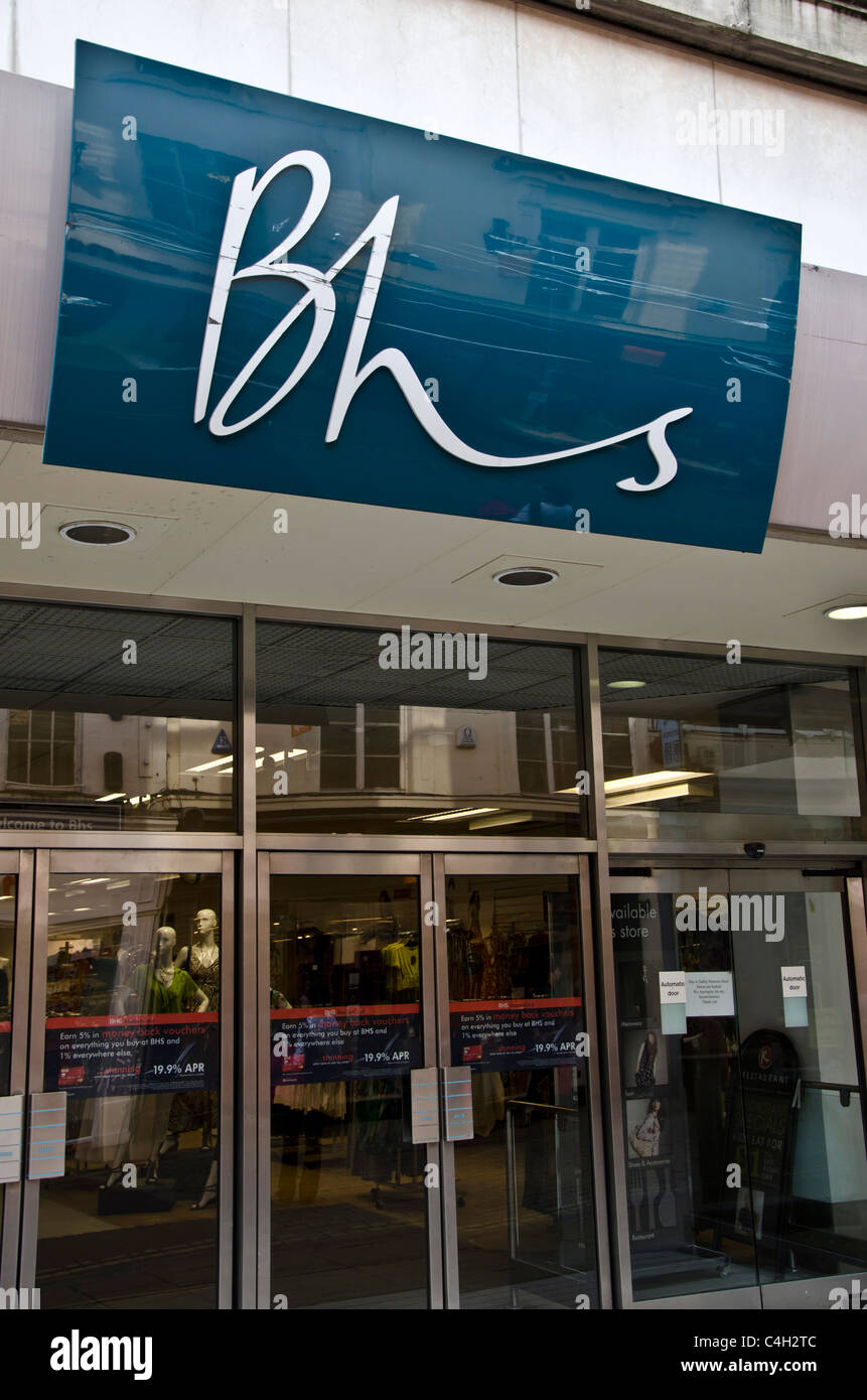 BHS store sign scraped by vehicles in a narrow lane in York City Centre ...