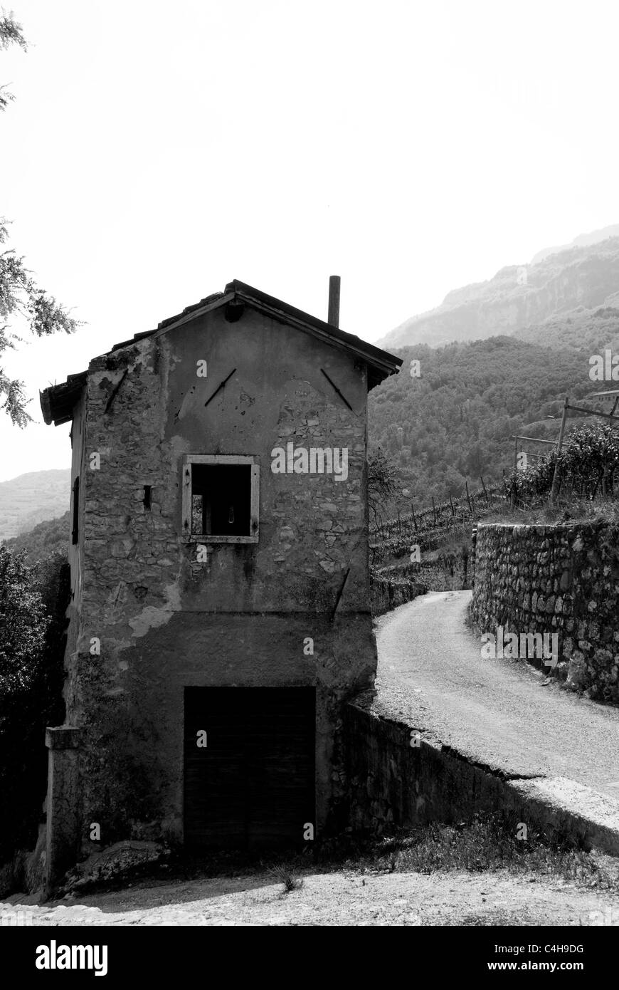 Red house in autumn Black and White Stock Photos & Images - Alamy