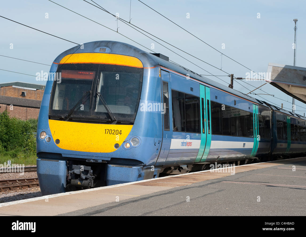 Class 170 turbostar train in National Express East Anglia livery at a ...