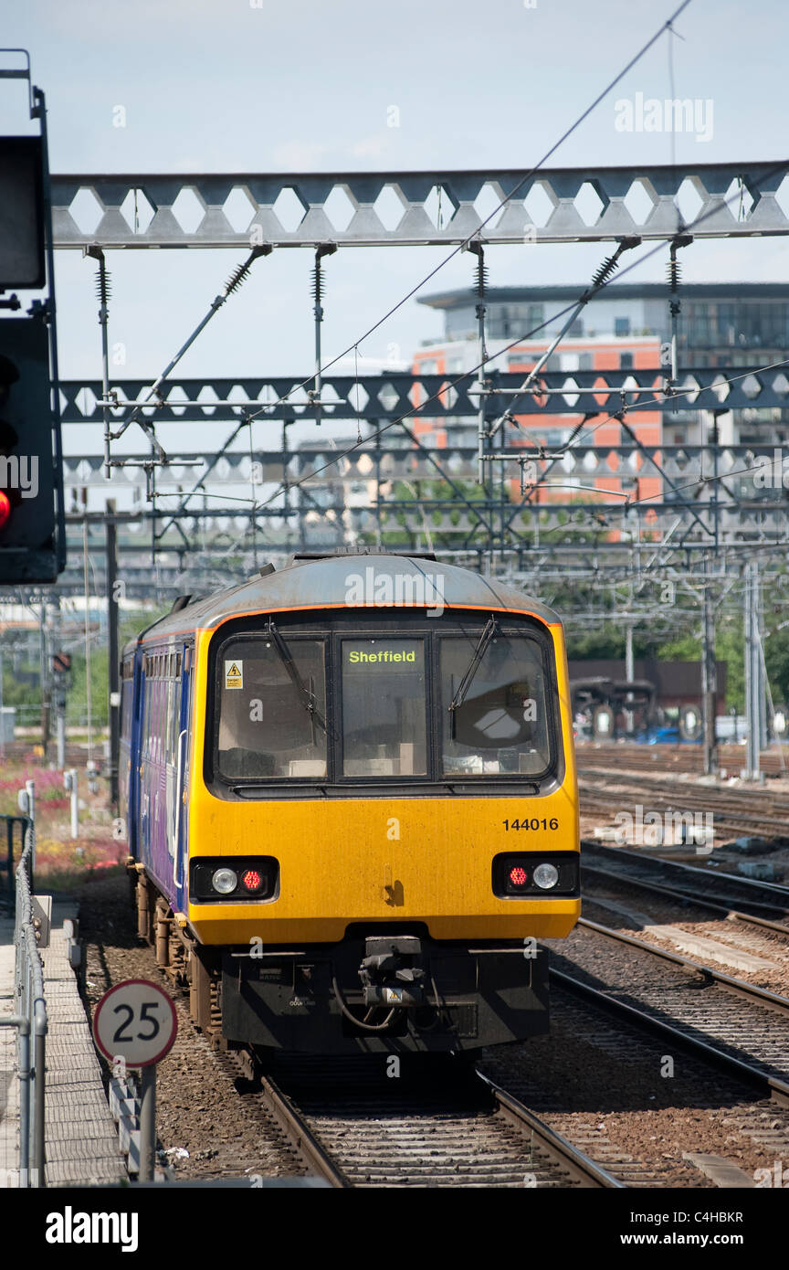 Class 144 pacer train in Northern Rail livery leaving a railway station ...