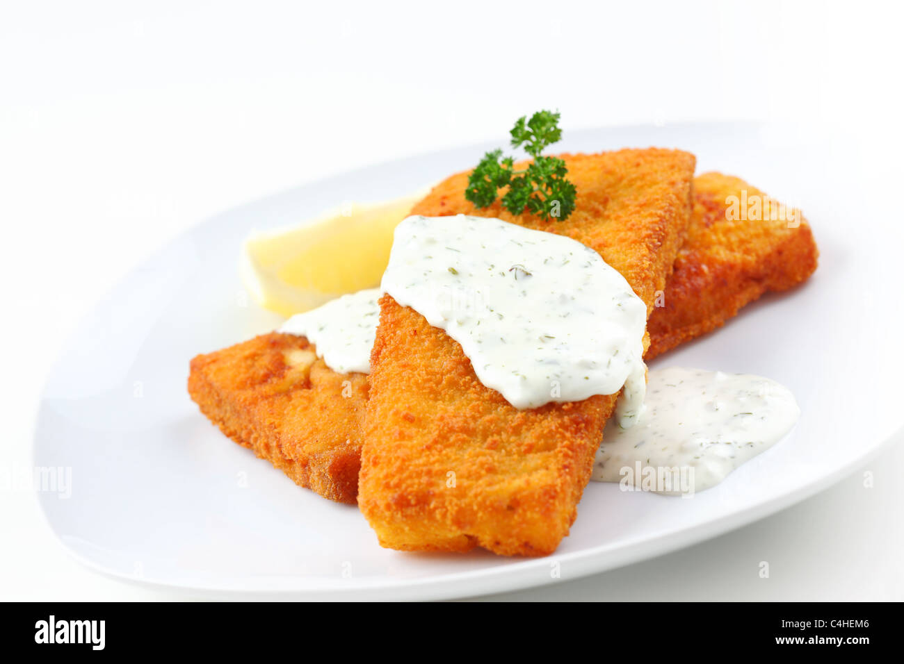Healthy coalfish with diet remoulade Stock Photo - Alamy