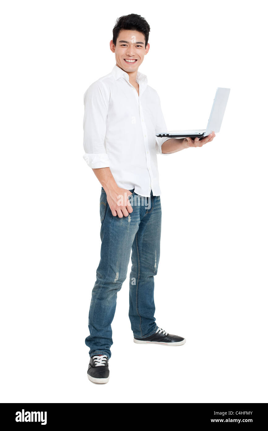 Man hands using laptop computer Cut Out Stock Images & Pictures - Alamy