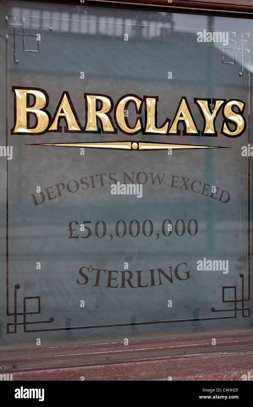 Window of Barclays bank dating from 1912 at Beamish musuem in Durham ...