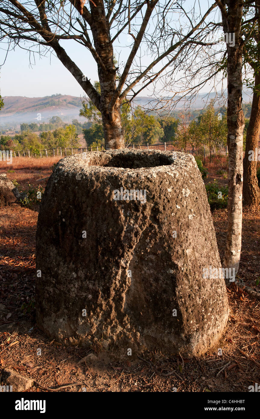 View at sunrise of the famous plain of jars in Laos Stock Photo - Alamy