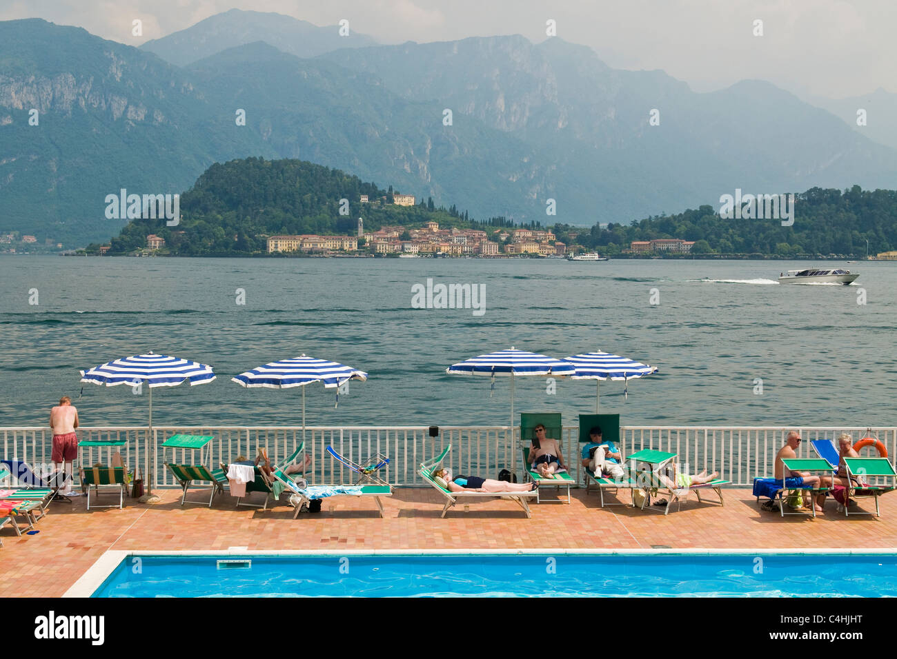 Swimming pool in front of Bellagio, Cadenabbia, Griante, Como lake ...