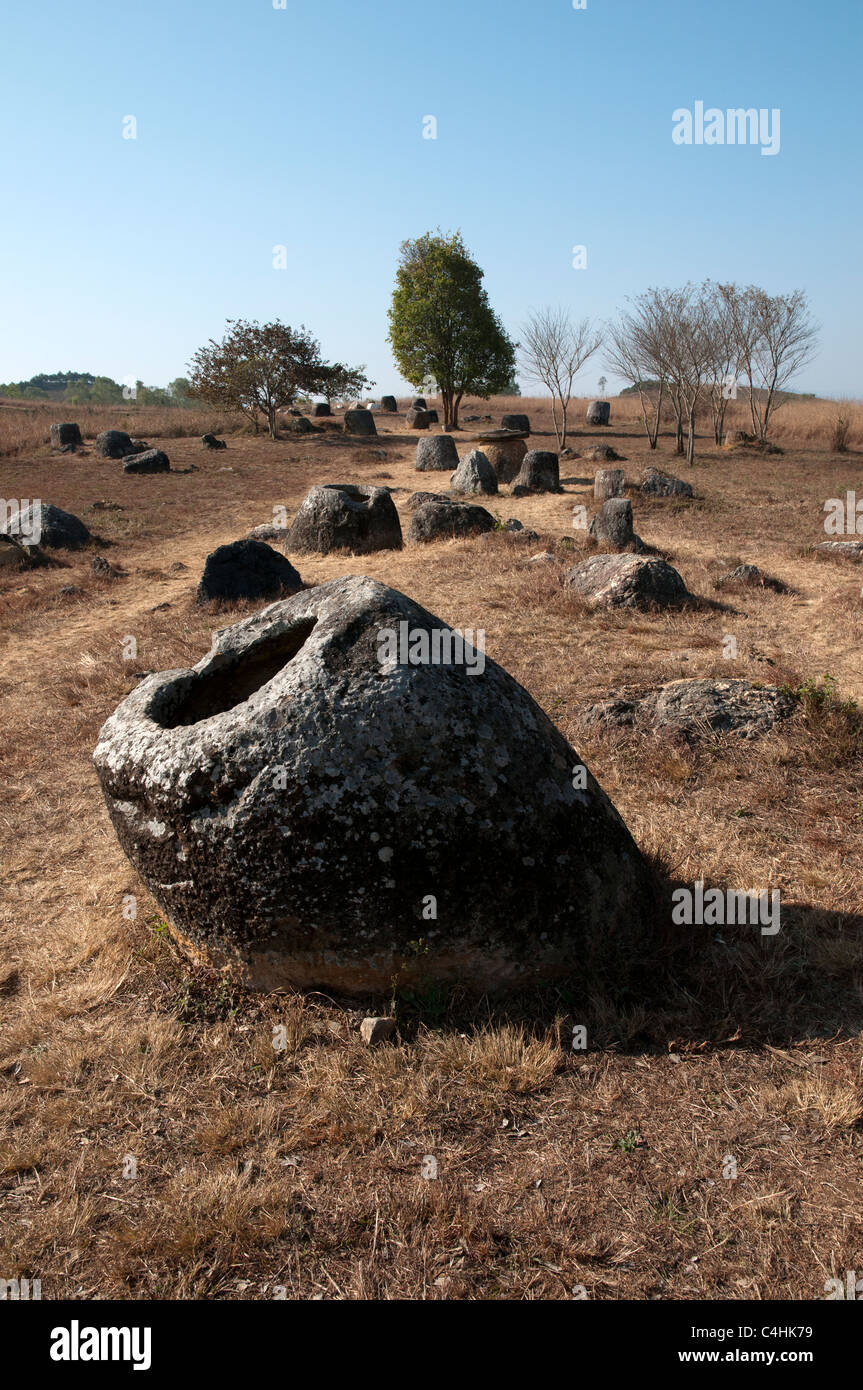 View at sunrise of the famous plain of jars in Laos Stock Photo - Alamy