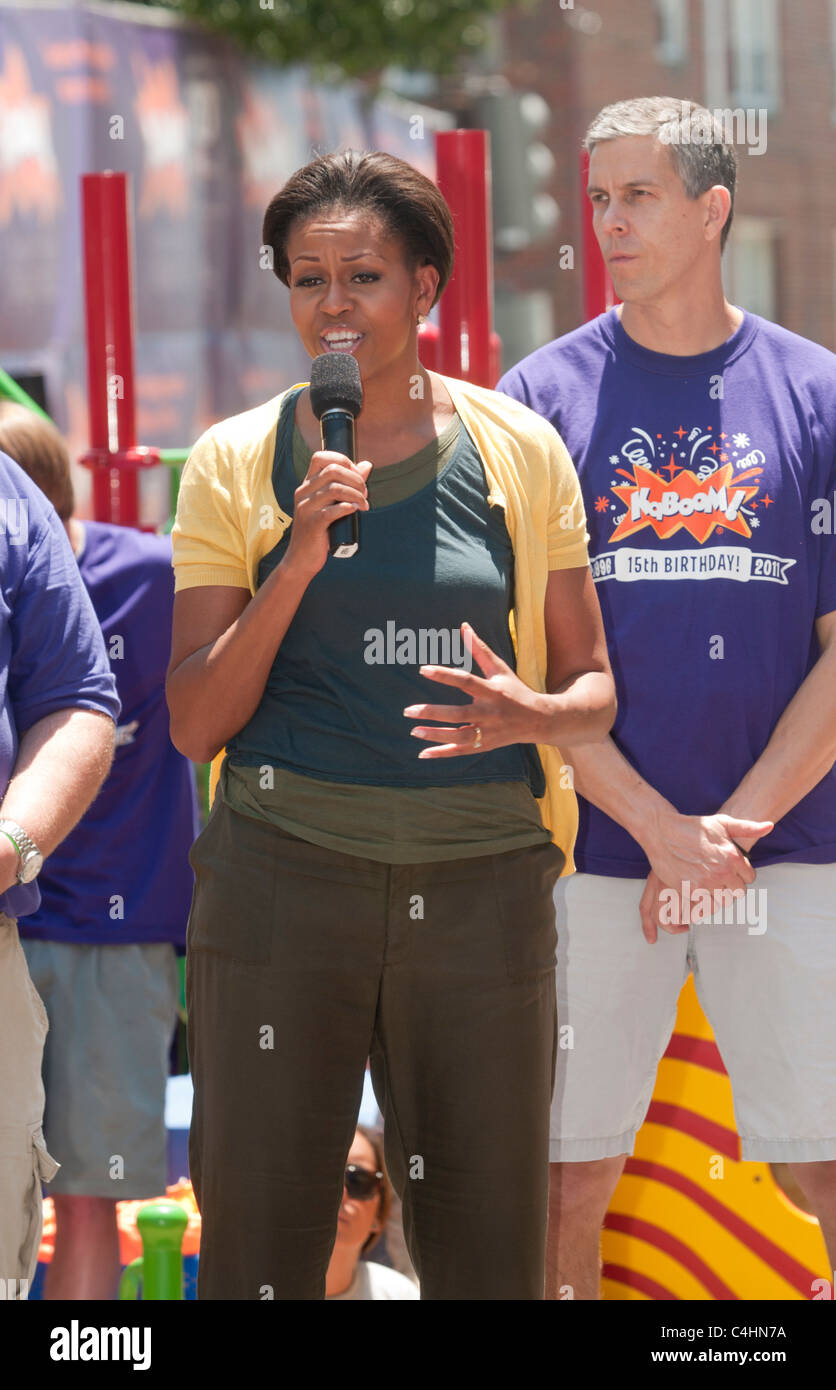 First Lady Michelle Obama helps Kaboom , a non-profit, build their ...