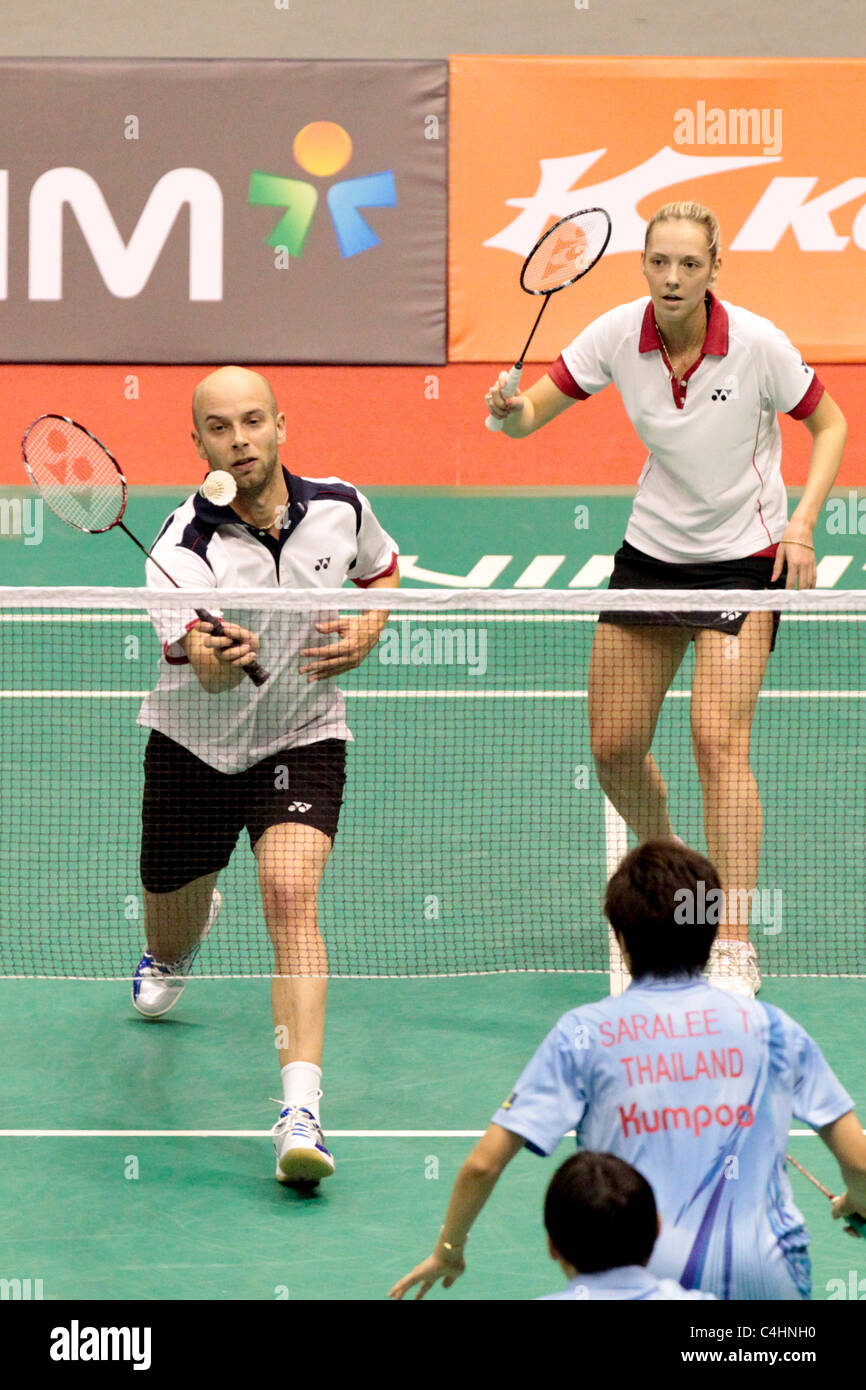 Gabrielle White of England and Robert Blair of Scotland during their ...