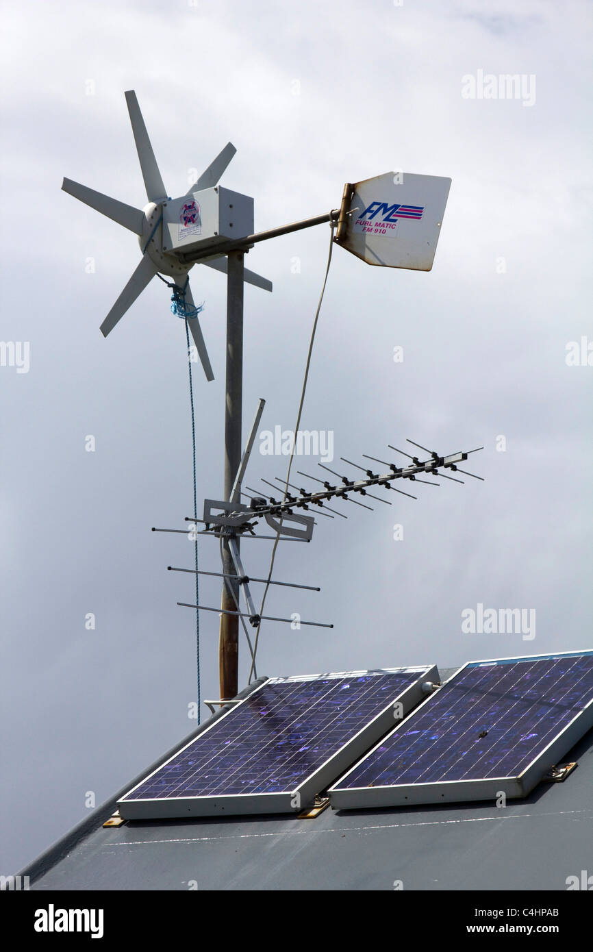wind and solar power station small scale on a shed roof dorset england ...