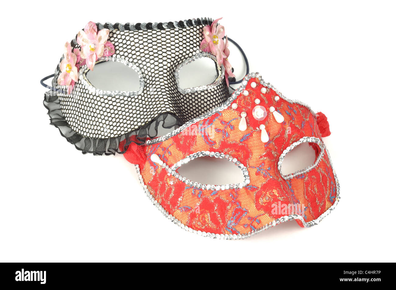 Carnival red and black mask on white background Stock Photo - Alamy