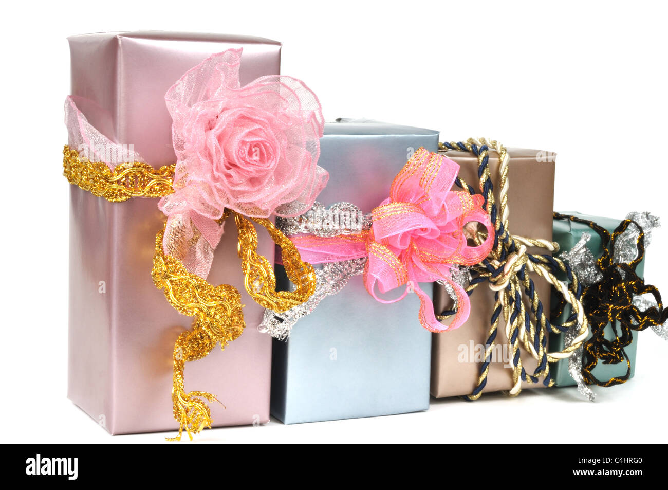 Beautiful Christmas gift boxes, isolated on white Stock Photo - Alamy